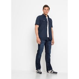 Kurzarmhemd bonprix "Kurzarmhemd aus reiner Baumwolle", Herren, Gr. 47/48 (XXXL), N-Gr, blau (dunkelblau), Obermaterial: 100% Baumwolle, regular fit, Hemden, Regular Fit, aus Baumwolle, mit Brusttaschen, Kentkragen