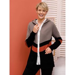 Longstrickjacke Classic Basics, Damen, Gr. 38, dunkeltaupe, schwarz, gemustert, 100% Polyacryl, gemustert, gestreift, mehrfarbig, Strickjacken Longstrickjacke