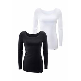 Langarmshirt Bench. "aus feiner Rippware", Damen, Gr. 32/34, schwarz-wei&szlig; (schwarz, wei&szlig;), Feinripp, Obermaterial: 100% Baumwolle, unifarben, Basic, figurbetont extralang, tiefer Rundhals, Shirts Langarmshirt, aus leichter Baumwoll-Qualit&auml;t