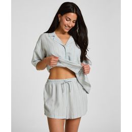 Hunkem&ouml;ller Pyjama HUNKEM&Ouml;LLER "Leinen-Shorts", Damen, Gr. L, blau, 70% Viskose, 30% Leinen, Homewear-Sets Pyjama