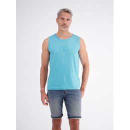 Muskelshirt Lerros "Luftiges Tanktop aus Baumwolle mit trendigem Slogan-Print", Herren, Gr. L, blau (reef blau), 100% Baumwolle, Rundhals, Shirts