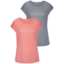 Kurzarmshirt Vivance "mit Streifenoptik", Damen, Gr. 36/38, bunt (apricot, navy), Stoff, Obermaterial: 65% Polyester, 35% Viskose, gestreift, bequem normal, Rundhals, angeschnitten, Shirts, aus luftiger Viskose-Qualit&auml;t