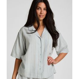 Hunkem&ouml;ller Pyjama HUNKEM&Ouml;LLER "Jacke Leinen", Damen, Gr. XS, blau, 70% Viskose, 30% Leinen, Homewear-Sets Pyjama