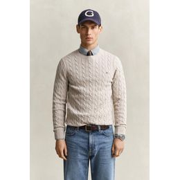 Strickpullover Gant "COTTON CABLE C-NECK", Herren, Gr. L, clay beige, Obermaterial: 100% Baumwolle, regular fit h&uuml;ftlang, Rundhals, Rippstrickb&uuml;ndchen, Pullover Strickpullover, mit Wappen-Logostickerei auf der Brust