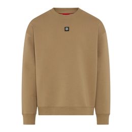 Sweatshirt Hugo "Dettil Metal Stacked Logo", Herren, Gr. L, beige overflow928, Sweatware, Obermaterial: 82% Baumwolle, 13% Polyester, 5% Elasthan, unifarben, relaxed fit normal, Rundhals, B&uuml;ndchen, Sweatshirts Sweatshirt, Premium Metall Logo Rundhalsausschnitt, Relaxed Fit, Baumwollmix