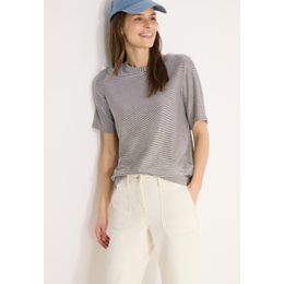 Print-Shirt Cecil, Damen, Gr. L (42), grau (macchiato braun), Stoff, 53% Viskose, 41% Polyester, 6% Elasthan, gestreift, Basic, normal normal, U-Boot-Ausschnitt, abgesteppt, Shirts, mit U-Boot-Ausschnitt