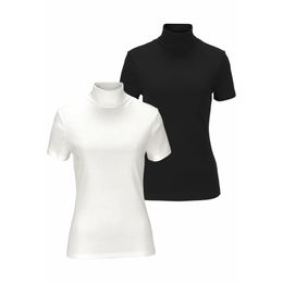 Rollkragenshirt Flashlights, Damen, Gr. 40/42 (M), schwarz-wei&szlig; (wollwei&szlig;, schwarz), Rippware, Obermaterial: 100% Baumwolle, unifarben, Basic, figurbetont, abgesteppt, Shirts, eng geschnitten, aus Baumwolle, Kurzarm, ohne Kapuze