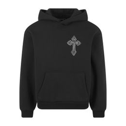Kapuzensweatshirt MisterTee "MisterTee Innocent Face Fluffy Hoody", Herren, Gr. L, schwarz, 70% Baumwolle, 30% Polyester, bedruckt, Rundhals, Sweatshirts