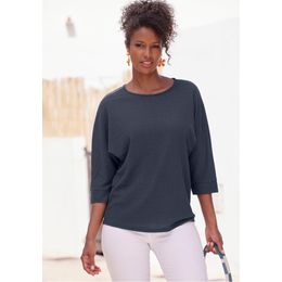 3/4-Arm-Shirt Vivance "aus b&uuml;gelfreier Cr&ecirc;pe-Qualit&auml;t", Damen, Gr. 32/34, blau (navy), Cr&ecirc;pe, Obermaterial: 98% Polyester, 2% Elasthan, unifarben, l&auml;ssig geschnitten normal, Rundhals, Fledermaus&auml;rmel breiter Bund, Shirts 3/4-Arm-Shirt, Sommerliches 3/4-Arm-Shirt
