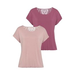 Kurzarmshirt Vivance "mit sommerlicher H&auml;kelspitze am R&uuml;cken", Damen, Gr. 32/34, bunt (rose, beere), Single Jersey, Obermaterial: 95% Viskose (LENZING&trade; ECOVERO&trade;), 5% Elasthan. Spitze: 100% Baumwolle, unifarben, bequem, Rundhals, angeschnitten, Shirts, aus luftigem Viskose-Stretch, Topseller
