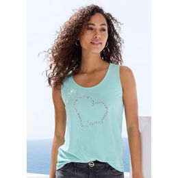 Tr&auml;gertop Lascana "mit Lascana Herz Print", Damen, Gr. 32/34, gr&uuml;n (mint), Single Jersey, Obermaterial: 95% Viskose (LENZING&trade; ECOVERO&trade;), 5% Elasthan, bedruckt, figurumspielend, tiefer Rundhals, Tops Tr&auml;gertop, Sommertop aus luftigem Viskose-Stretch