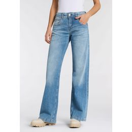 5-Pocket-Jeans Herrlicher "Edna Denim Stretch", Damen, Gr. 30, L&auml;nge 32, blau (blasted), Denim/Jeans, Obermaterial: 98% Baumwolle, 2% Elasthan, ausgestellt lang, Jeans 5-Pocket-Jeans, mit weitem Bein, Flared Fit