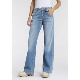 5-Pocket-Jeans Herrlicher "Edna Denim Stretch", Damen, Gr. 34, L&auml;nge 30, blau (blasted), Denim/Jeans, Obermaterial: 98% Baumwolle, 2% Elasthan, ausgestellt lang, Jeans 5-Pocket-Jeans, mit weitem Bein, Flared Fit