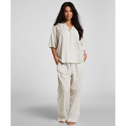 Hunkem&ouml;ller Pyjama HUNKEM&Ouml;LLER "Jacke Leinen", Damen, Gr. M, wei&szlig;, 70% Viskose, 30% Leinen, Homewear-Sets Pyjama