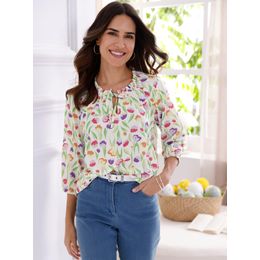 Schlupfbluse Classic Basics, Damen, Gr. 40, ecru, ros&eacute;, bedruckt, 100% Polyester, gebl&uuml;mt, gemustert, Rundhals, Blusen Schlupfbluse