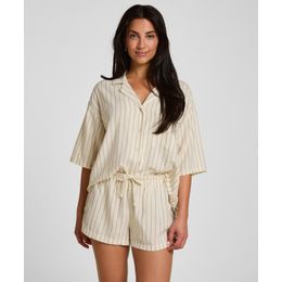 Hunkem&ouml;ller Pyjama HUNKEM&Ouml;LLER "Leinen-Shorts", Damen, Gr. L, beige, 70% Viskose, 30% Leinen, Homewear-Sets Pyjama