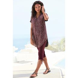 Beach Time Longshirt BEACHTIME, Damen, Gr. 36/38, bordeaux bedruckt, Jersey, Obermaterial R&uuml;ckenteil: 100% Viskose. Obermaterial Vorderteil: 100% Viskose, bedruckt, figurumspielend Po-bedeckend, V-Ausschnitt, angeschnitten, Shirts Longshirt, aus Materialmix