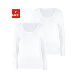 Langarmshirt Vivance "aus elastischer Baumwoll-Qualit&auml;t", Damen, Gr. 32/34, wei&szlig;, Single Jersey, Obermaterial: 95% Baumwolle, 5% Elasthan, unifarben, Basic, bequem normal, tiefer Rundhals, Shirts Langarmshirt, sommerliches Langarmshirt