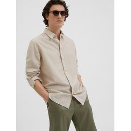 Langarmhemd Selected "SLHSLIMSUN LS SHIRT CLASSIC D", Herren, Gr. L, N-Gr, pure cashmere, Web, Obermaterial: 71% Baumwolle, 29% Leinen, unifarben, slim fit normal, 1-Knopf-Manschette, Hemden