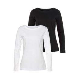 Langarmshirt Vivance "aus reiner Baumwolle", Damen, Gr. 32/34, schwarz-wei&szlig; (wei&szlig;, schwarz), Interlock, Obermaterial: 100% Baumwolle, unifarben, Basic, Basic, Rundhals, Shirts Langarmshirt, aus luftiger Interlock-Qualit&auml;t