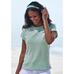 Kurzarmshirt Vivance "aus luftiger Piqu&eacute;-Qualit&auml;t", Damen, Gr. 32/34, bunt (mint, blau), Piqu&eacute;, Obermaterial: 69% Polyester (REPREVE), 28% Viskose, 3% Elasthan, unifarben, l&auml;ssig geschnitten normal, Rundhals, mit Umschlag, Shirts, Sommerliches T-Shirt, Topseller