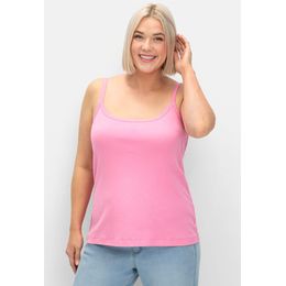 Spaghettitop sheego, Damen, Gr. 44, rosa (blumiges pink), 100% Baumwolle, unifarben, Rundhals, Tops