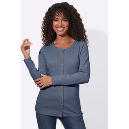 Langarmshirt Casual Looks "Shirt", Damen, Gr. 44, rauchblau, 95% Baumwolle, 5% Elasthan, unifarben, Rundhals, Shirts Langarmshirt