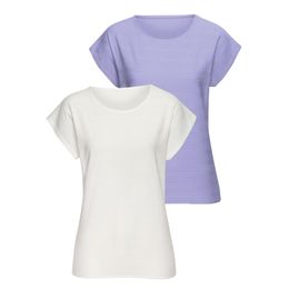 T-Shirt Vivance "mit modischer Streifenstruktur", Damen, Gr. 32/34, beige (lavendel, creme), Obermaterial: 100% Baumwolle, unifarben, bequem normal, Rundhals, Shirts T-Shirt, aus luftiger Baumwoll-Qualit&auml;t