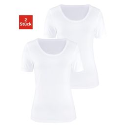 T-Shirt Vivance "aus elastischer Baumwoll-Qualit&auml;t", Damen, Gr. 32/34, wei&szlig;, Single Jersey, Obermaterial: 95% Baumwolle, 5% Elasthan, unifarben, Basic, bequem normal, tiefer Rundhals, Shirts T-Shirt, sommerliche T-Shirts
