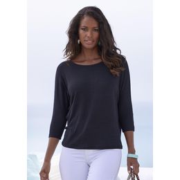3/4-Arm-Shirt Lascana "aus luftiger Feinstrickqualit&auml;t", Damen, Gr. 32/34, schwarz, Feinstrick, Obermaterial: 50% Viskose (LENZING&trade; ECOVERO&trade;), 46% Polyester, 4% Elasthan, unifarben, l&auml;ssig geschnitten normal, Rundhals, Fledermaus&auml;rmel normaler Saum, Shirts 3/4-Arm-Shirt, mit Fledermaus&auml;rmeln, Topseller