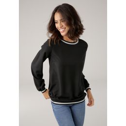Schlupfbluse Laura Scott, Damen, Gr. 34, schwarz, Cr&ecirc;pe, Obermaterial: 100% Polyester. R&uuml;ckseite: 95% Viskose, 5% Elasthan, clean, kontrastfarbene Details, unifarben, l&auml;ssig geschnitten h&uuml;ftlang, Rundhals, B&uuml;ndchen, Blusen Schlupfbluse, Langarm mit B&uuml;ndchen, Kontrastbund aus Glanzgarn, l&auml;ssig geschnitten