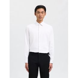 Langarmhemd Selected "SLHSLIMSUN LS SHIRT CLASSIC D", Herren, Gr. XL, N-Gr, hellwei&szlig;, Web, Obermaterial: 71% Baumwolle, 29% Leinen, unifarben, slim fit normal, 1-Knopf-Manschette, Hemden