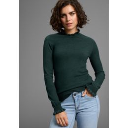 Stehkragenpullover Laura Scott, Damen, Gr. 34, gr&uuml;n (dunkelgr&uuml;n), Feinstrick, Obermaterial: 50% Viskose, 28% Polyester, 22% Polyamid, clean, unifarben, figurumspielend Po-bedeckend, hoch geschlossener Ausschnitt, Pullover Stehkragenpullover, kuscheliger Strick mit s&uuml;&szlig;em Volant-Ausschnitt