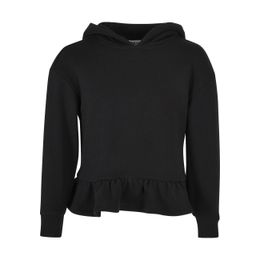 Hoodie Urban Classics "Urban Classics Damen Girls Organic Volants Hoody", M&auml;dchen, Gr. 122/128, schwarz, 100% Baumwolle, unifarben, Sweatshirts Hoodie