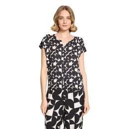 BETTY & CO Kurzarmshirt BETTY & CO "Damen mit Gummizug", Damen, Gr. L, schwarz, wei&szlig;, Obermaterial: 50% Baumwolle, 50% Modal, loose fit normal, Rundhals, Shirts
