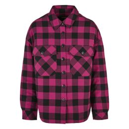 Hemdjacke Urban Classics "Urban Classics Damen Ladies Flanell Padded Overshirt", Damen, Gr. 5XL, wildviolet, schwarz, 100% Baumwolle, mehrfarbig, normal, amerikanischer Ausschnitt, Jacken