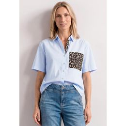 Hemdbluse Street One, Damen, Gr. 34, blau (original blau), Web, 100% Baumwolle, gestreift, normal normal, V-Ausschnitt, abgesteppt, Blusen Hemdbluse, aus reiner Baumwolle
