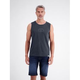 Muskelshirt Lerros "Luftiges Tanktop aus Baumwolle mit trendigem Slogan-Print", Herren, Gr. L, blau (classic navy), 100% Baumwolle, Rundhals, Shirts