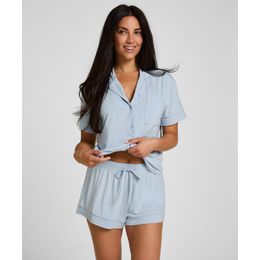 Hunkem&ouml;ller Pyjama HUNKEM&Ouml;LLER "Jersey-Shorts Essential", Damen, Gr. L, blau, 92% Viskose, 8% Elasthan, Homewear-Sets Pyjama
