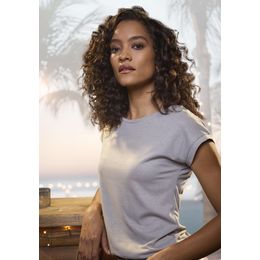 Rundhalsshirt Vivance "mit dezentem Glitzerdruck", Damen, Gr. 32/34, grau, Single Jersey, Obermaterial: 62% Polyester, 33% Viskose, 5% Elasthan, bedruckt, bequem, Rundhals, Shirts Rundhalsshirt, aus luftiger Viskose-Qualit&auml;t, Topseller