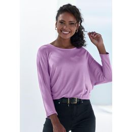 3/4-Arm-Shirt Lascana "aus luftiger Feinstrickqualit&auml;t", Damen, Gr. 32/34, lila (flieder), Feinstrick, Obermaterial: 50% Viskose (LENZING&trade; ECOVERO&trade;), 46% Polyester, 4% Elasthan, unifarben, l&auml;ssig geschnitten normal, Rundhals, Fledermaus&auml;rmel normaler Saum, Shirts 3/4-Arm-Shirt, mit Fledermaus&auml;rmeln, Topseller