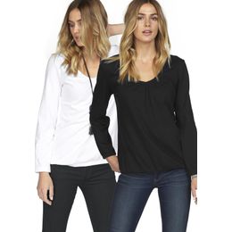Langarmshirt Flashlights, Damen, Gr. 32/34, schwarz-wei&szlig; (wei&szlig;, schwarz), Jersey, Obermaterial: 95% Viskose, 5% Elasthan, clean, unifarben, Basic, figurbetont h&uuml;ftbedeckend, Shirts Langarmshirt, figurbetonter Schnitt, h&uuml;ftbedeckende L&auml;nge, unifarben