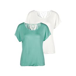 Kurzarmshirt Vivance "mit sommerlicher H&auml;kelspitze am R&uuml;cken", Damen, Gr. 32/34, gr&uuml;n (mint, creme), Single Jersey, Obermaterial: 95% Viskose (LENZING&trade; ECOVERO&trade;), 5% Elasthan. Spitze: 100% Baumwolle, unifarben, bequem, Rundhals, angeschnitten, Shirts, aus luftigem Viskose-Stretch, Topseller