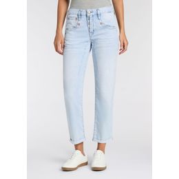 Boyfriend-Jeans Herrlicher "Shyra Tap Denim Light", Damen, Gr. 27, N-Gr, soft cloud, Denim/Jeans, Obermaterial: 98% Baumwolle, 2% Elasthan, straight fit 7/8-L&auml;nge, Jeans, im Straight Fit, mit Knopfleiste
