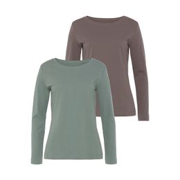 Langarmshirt Vivance "aus reiner Baumwolle", Damen, Gr. 32/34, gr&uuml;n (mint, taupe), Interlock, Obermaterial: 100% Baumwolle, unifarben, Basic, Basic, Rundhals, Shirts Langarmshirt, aus luftiger Interlock-Qualit&auml;t