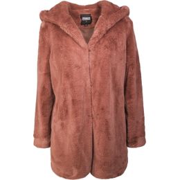 Wintermantel Urban Classics "Urban Classics Damen Ladies Hooded Teddy Coat", Damen, Gr. L, schwarzrose, 100% Polyester, M&auml;ntel Wintermantel