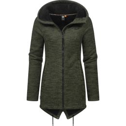 Kapuzenstrickjacke Ragwear "Wingi Melange", Damen, Gr. M (38), gr&uuml;n (olivgr&uuml;n), Strick, Obermaterial: 56% Baumwolle, 44% Polyester. Innenfutter: 100% Polyester, figurumspielend ca. Mitte Oberschenkel, hoch geschlossener Ausschnitt, &Auml;rmel ohne &Auml;rmelschlitz abgesteppte Kante mit Daumenl&ouml;chern, Strickjacken, Sportliche Kapuzenjacke mit Teddy-Kunstfell