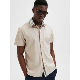 Kurzarmhemd Selected "SLHREGSUN SS SHIRT CLASSIC D", Herren, Gr. L, N-Gr, pure cashmere, Web, Obermaterial: 71% Baumwolle, 29% Leinen, unifarben, regular fit normal, Hemden