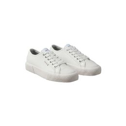 Plateausneaker Calvin Klein "VULC LACE UP LOW LTH", Damen, Gr. 37, wei&szlig;, Leder, unifarben, Schuhe Plateausneaker, Schn&uuml;rschuh, Halbschuh, Trendschuh mit Logoschriftzug