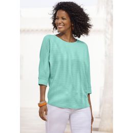 3/4-Arm-Shirt Vivance "aus b&uuml;gelfreier Cr&ecirc;pe-Qualit&auml;t", Damen, Gr. 32/34, blau (t&uuml;rkis), Cr&ecirc;pe, Obermaterial: 98% Polyester, 2% Elasthan, unifarben, l&auml;ssig geschnitten normal, Rundhals, Fledermaus&auml;rmel breiter Bund, Shirts 3/4-Arm-Shirt, Sommerliches 3/4-Arm-Shirt